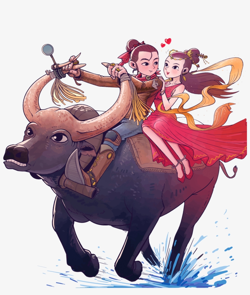 Hand-painted Cartoon Cowherd Weaver Decoration Png - The Cowherd And ...