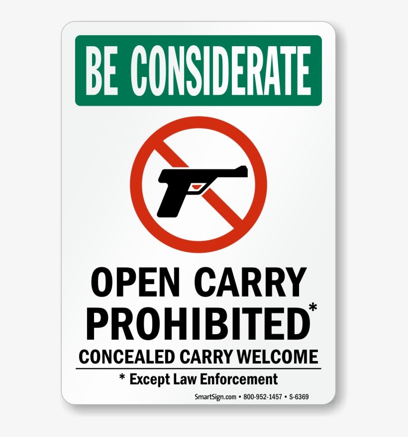 Open Carry Prohibited, Concealed Carry Welcome Sign - Concealed Carry ...