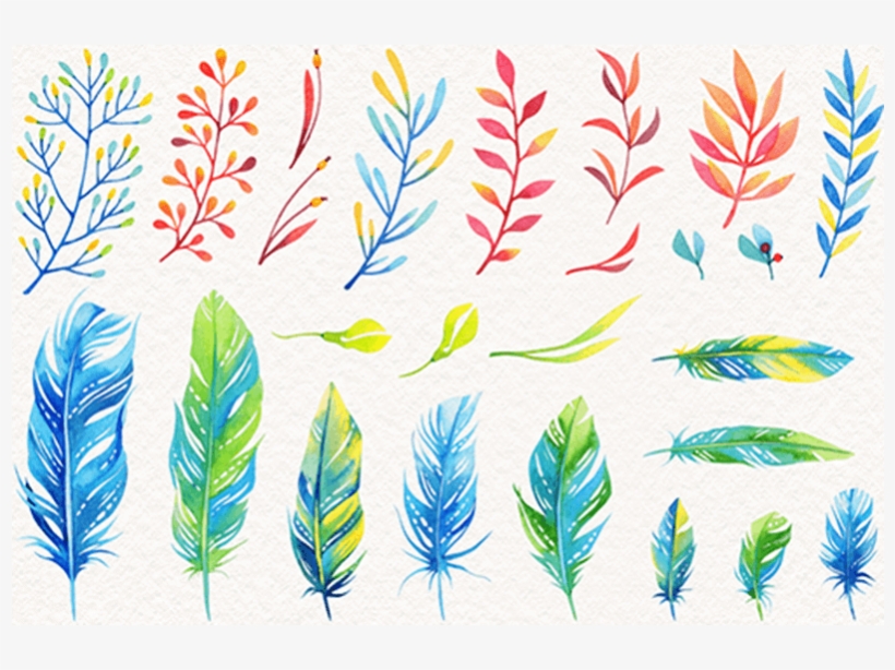 Wreath Feather Leaves Elements Bundle K535 - Boho Watercolor Floral ...