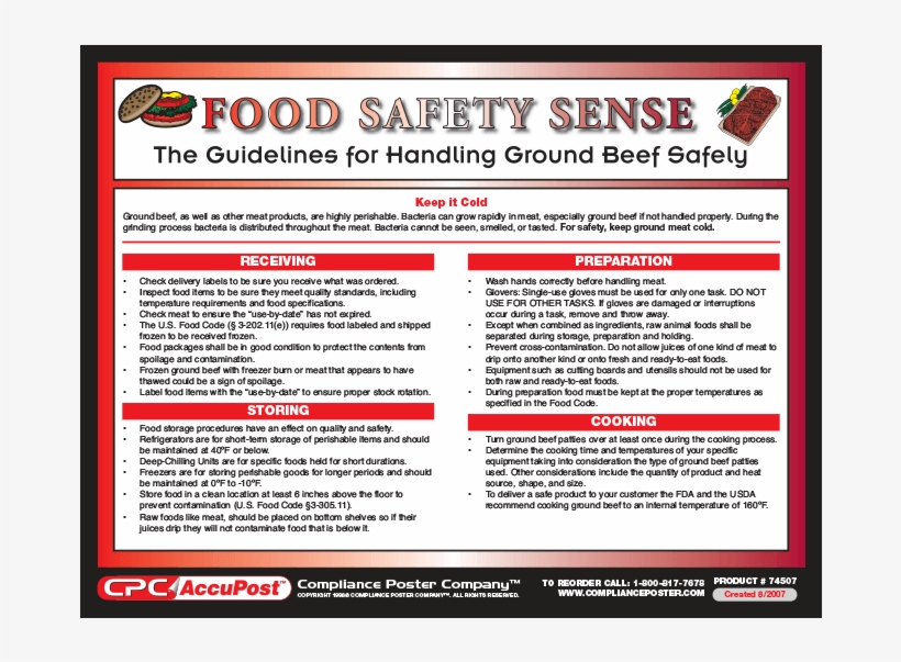 Food Safety Sense Handling Ground Beef Poster - Food - Free Transparent ...