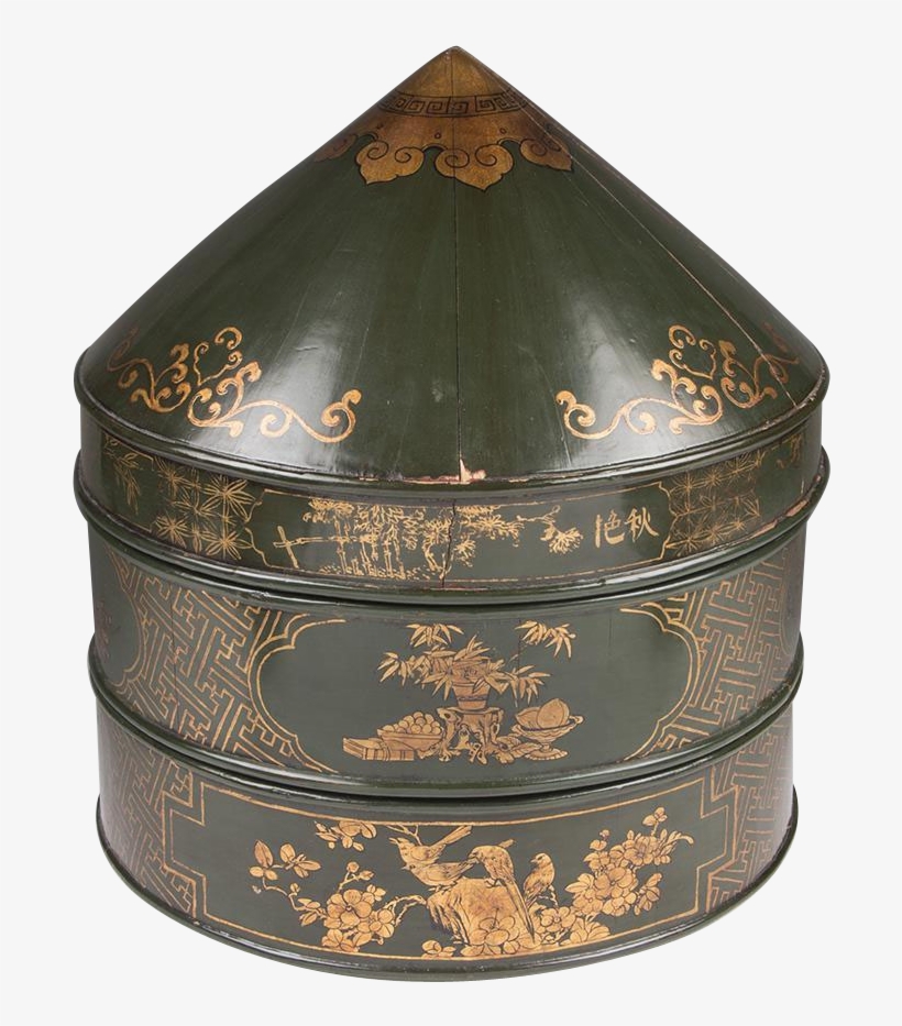 Green Lacquered Wooden Chinoiserie Chinese Hat Box - Lacquer - Free ...