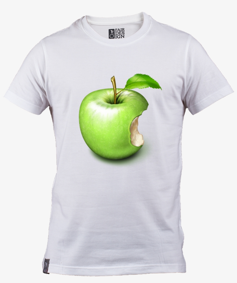 Bitten Green Apple - Plain White Customized T Shirt - Free Transparent ...