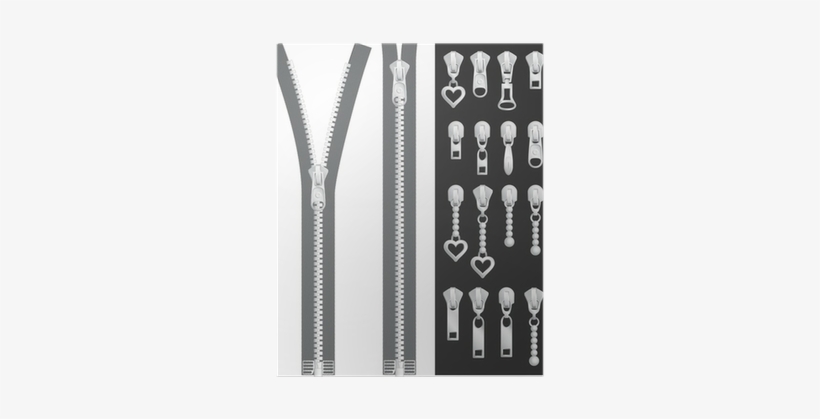 Open Zipper, Closed Zipper With Sliders Set Poster - Ilustracion De ...