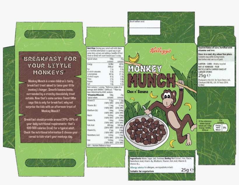 Monkey Munch Packaging - Cereal Packaging Folded Out - Free Transparent ...