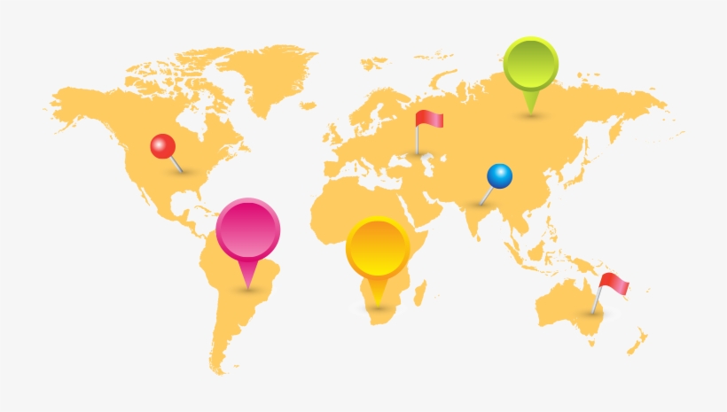 Transparent Png World Map With Mark Pins Free Vector - World Map - Free ...