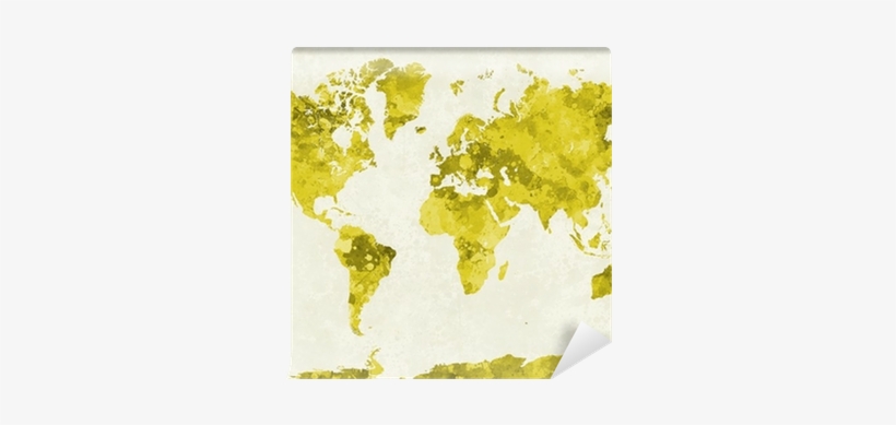 Kunstdruk: World Map In Watercolor Yellow By Paulrommer, - Free ...
