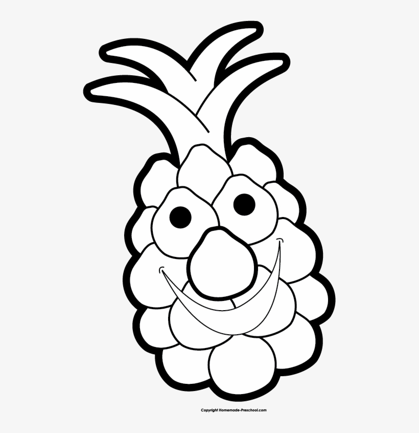 Graphic Happy Pineapple Clipart - Pineapple Face Clipart Black And ...