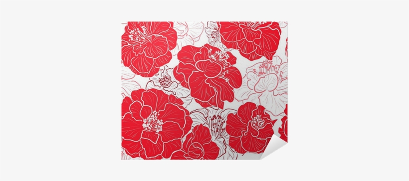 Seamless Red Pattern With Floral Background Poster - Illustration ...