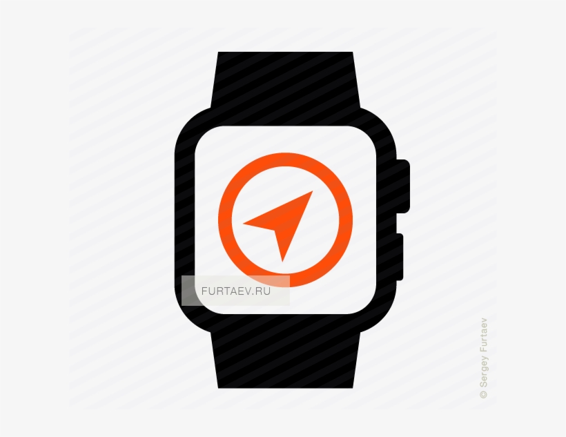 Vector Icon Of Smart Watch With Compass Arrow On Screen - Running Watch ...