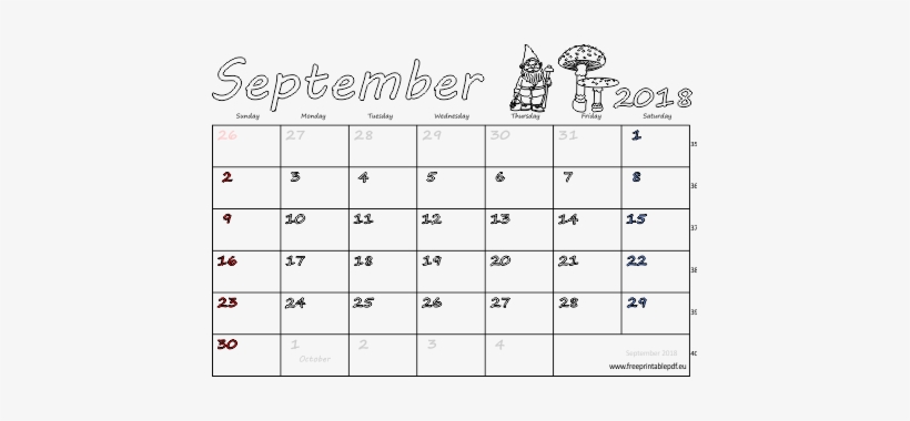 September - Calendar Luna Septembrie 2018 - Free Transparent PNG ...