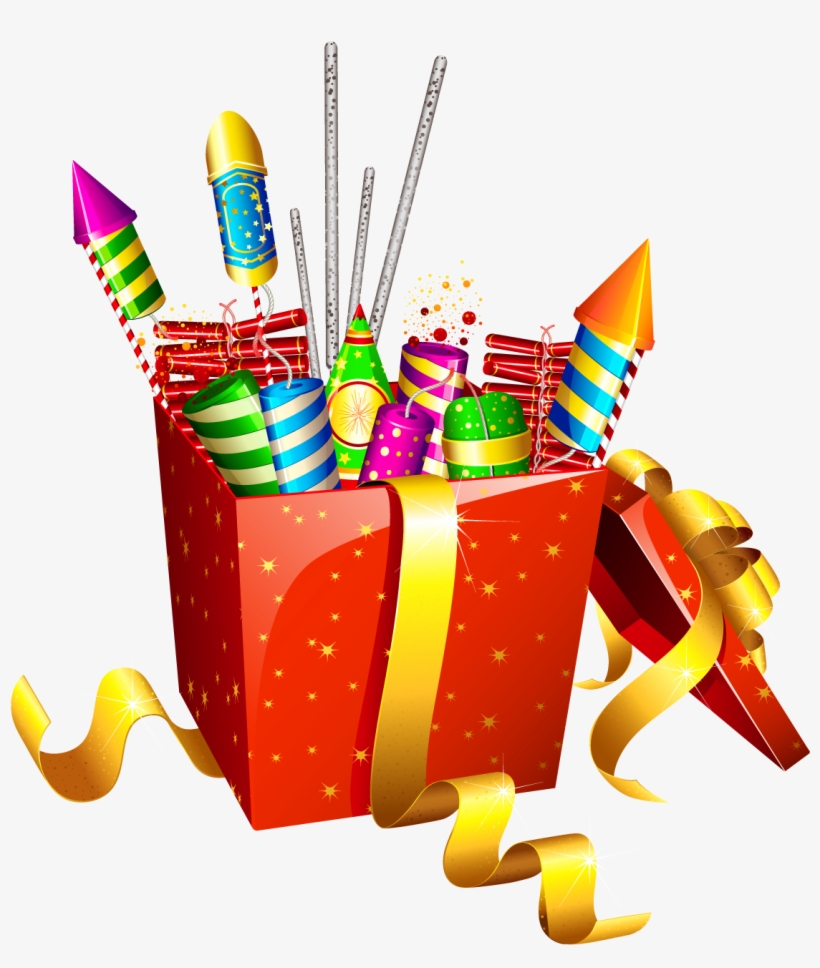 Red Present Box With Fireworks Png Clipart - Diwali Png - Free ...