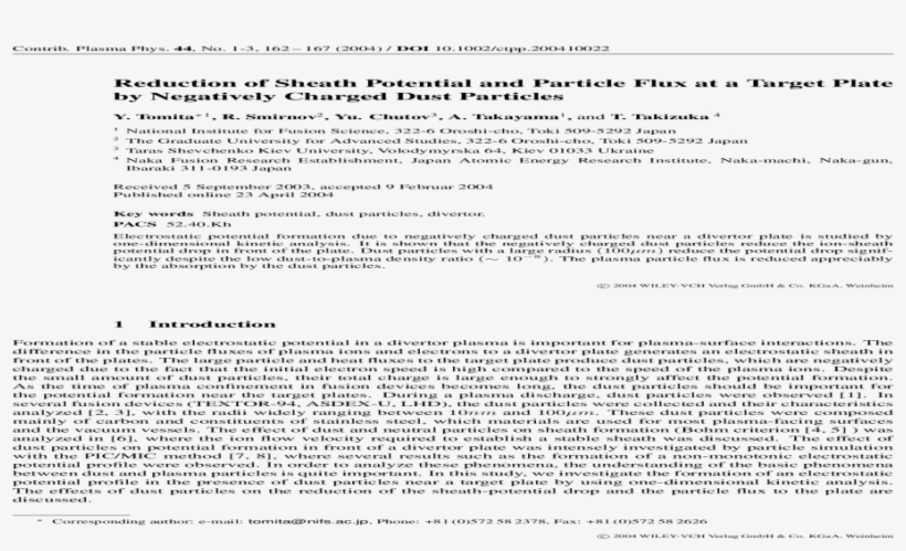 Reduction Of Sheath Potential And Particle Flux At - Country - Free ...