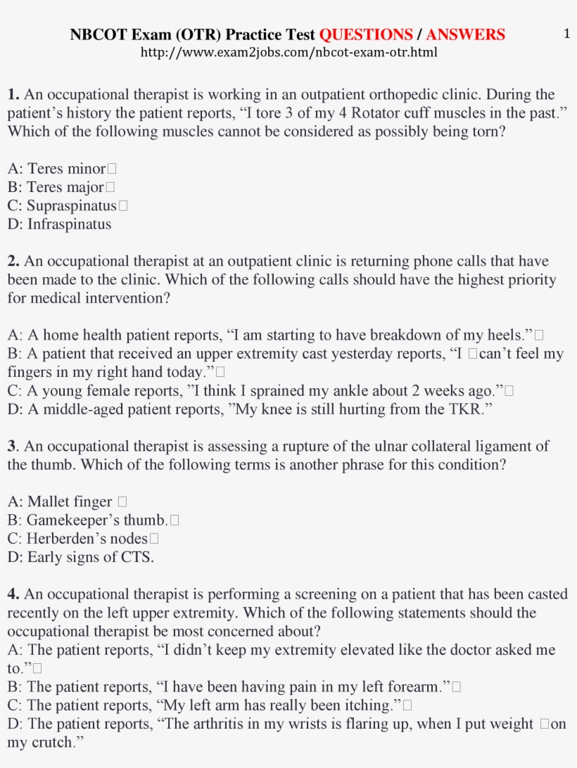 Nbcot Exam Practice Test Questions / Answers Page - Test - Free ...