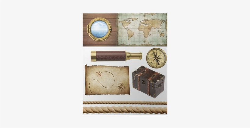 Nautical Objects Set Isolated - Art Print: Kuzmin's Aged Old World Map ...