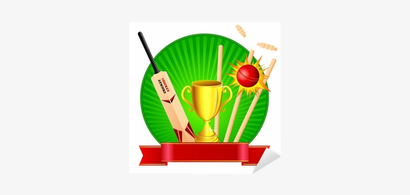 Vector Illustration Of Cricket Kit With Trophy Sticker - Cricket Kit ...