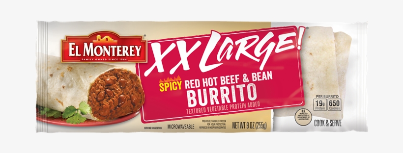 Xxl Spicy Red Hot Beef Bean Burrito - El Monterey Egg, Bacon & Cheese ...