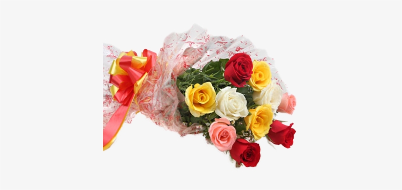 10 Mix Coloured Long Roses Bunch - Gift - Free Transparent PNG Download ...