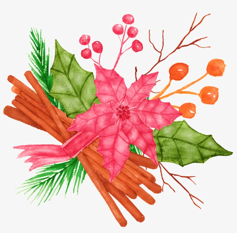 Hand Painted Red Maple Leaf And Wild Fruit Png Transparent - Portable ...
