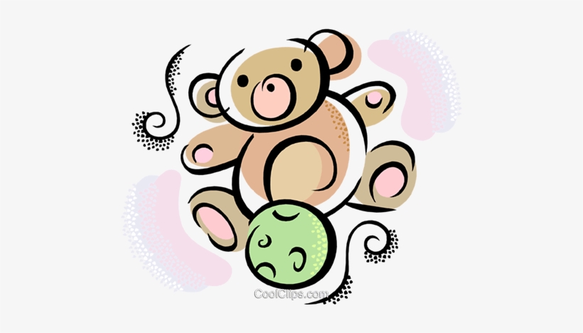 Teddy Bear And Ball Royalty Free Vector Clip Art Illustration - Cartoon ...