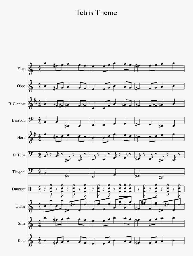 Tetris Theme Sheet Music 1 Of 6 Pages - Document - Free Transparent PNG ...