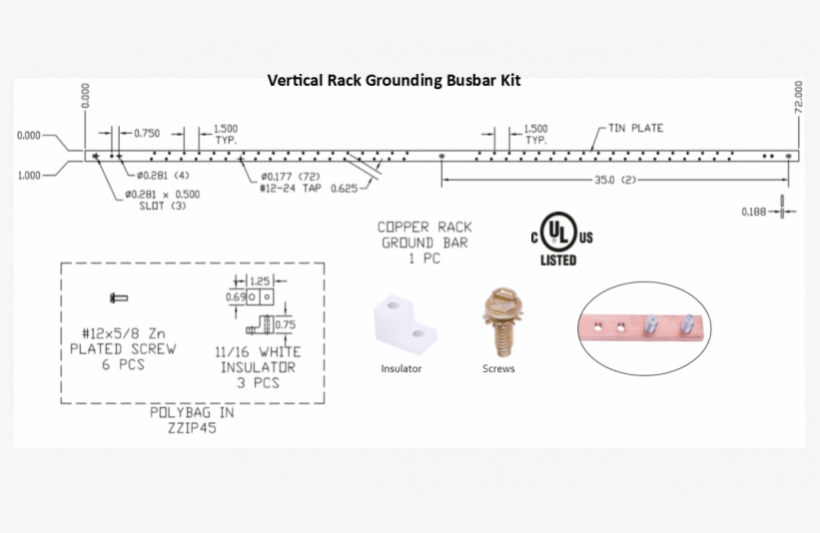 72" Vertical Rack Bonding Busbar Kit - Pdu Cables - Free Transparent ...