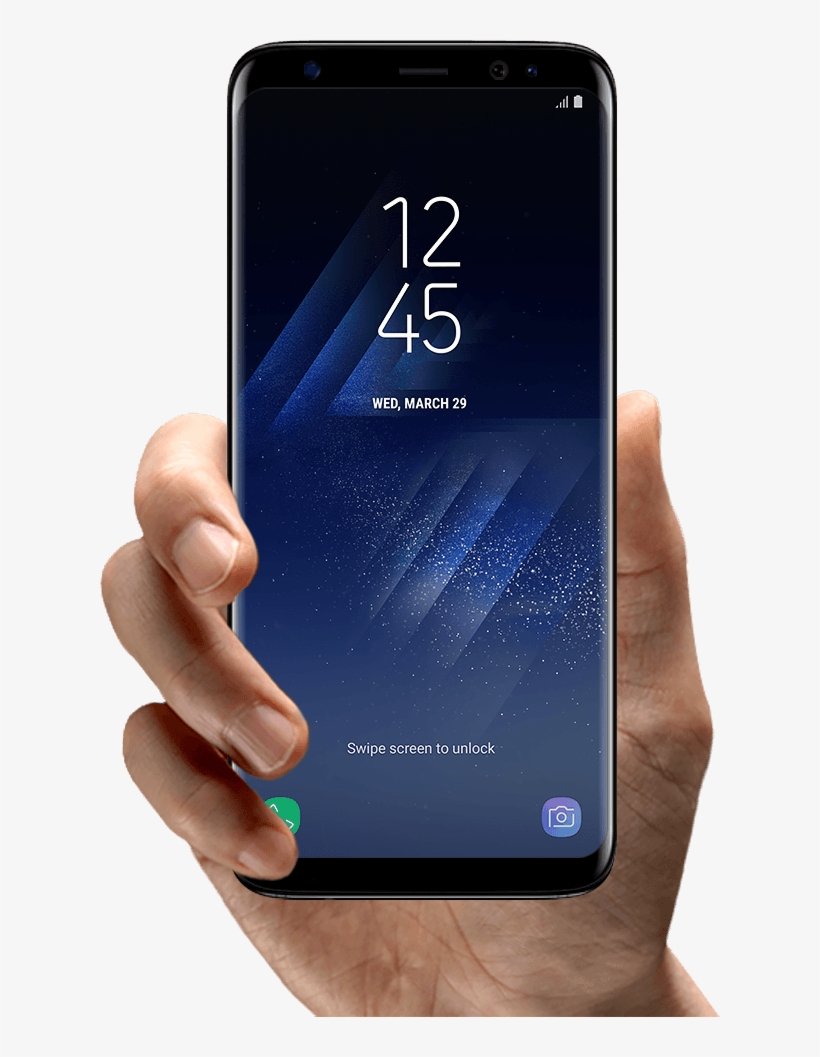 Hand Holding Galaxy S8 Showing Fingerprint Sensor On - Samsung S8 Price ...