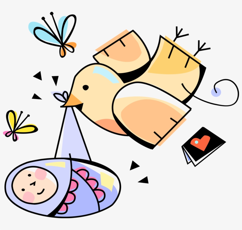 Vector Illustration Of Flying Bird Delivers Newborn - Perinatal Social ...
