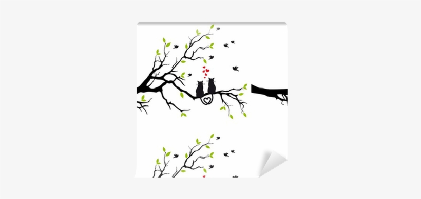 Cats In Love On Tree Branch, Vector Wallpaper • Pixers® - Cats In Love ...