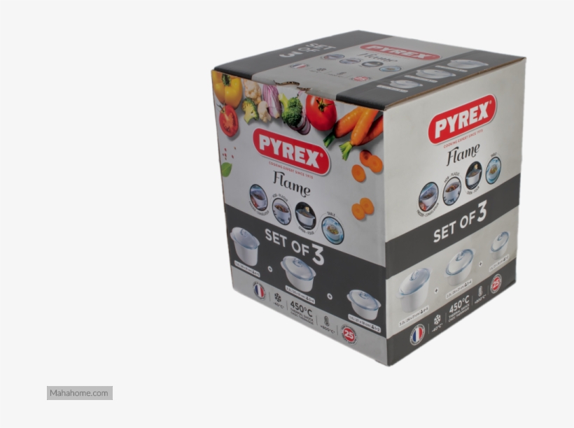 Pyrex Set Of Three Flame Vitro-ceramic Casserole Set - Free Transparent ...