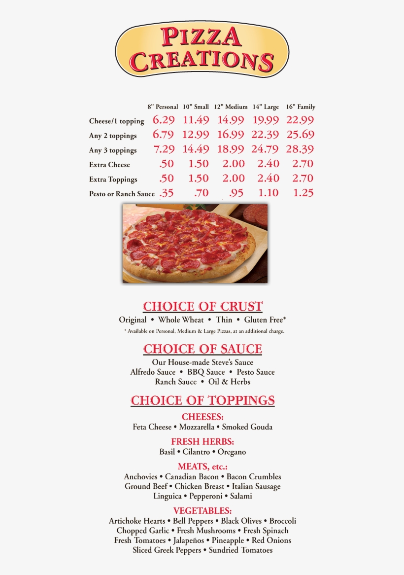Steve's Pizza Chatham Menu - Free Transparent PNG Download - PNGkey