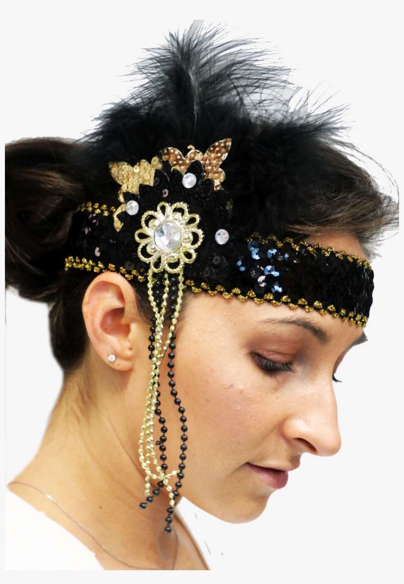 Flapper 1920's Headpiece Deluxe Black And Gold - Free Transparent PNG ...