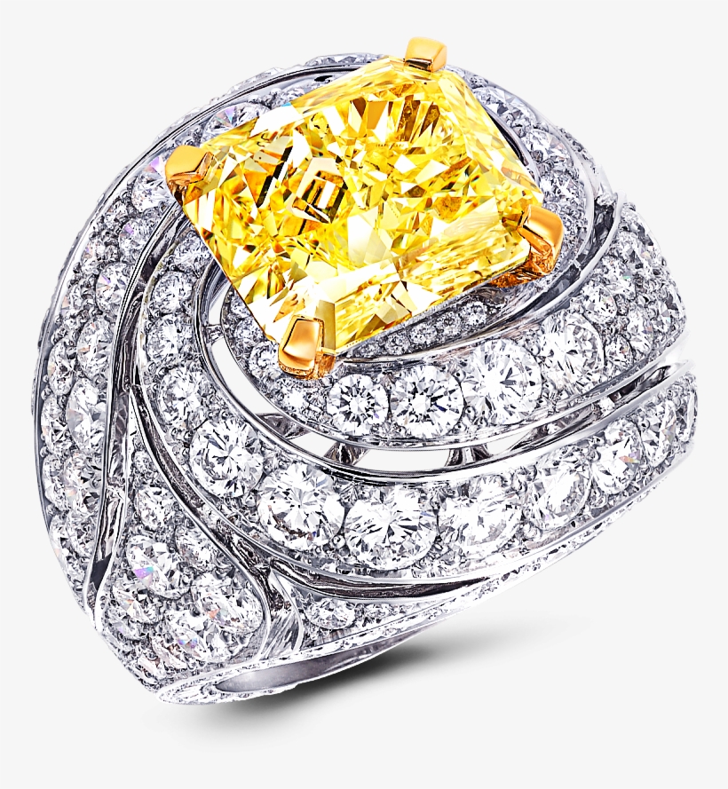 A Graff Swirl Ring Featuring An Emerald Cut Yellow - Graff Diamonds ...