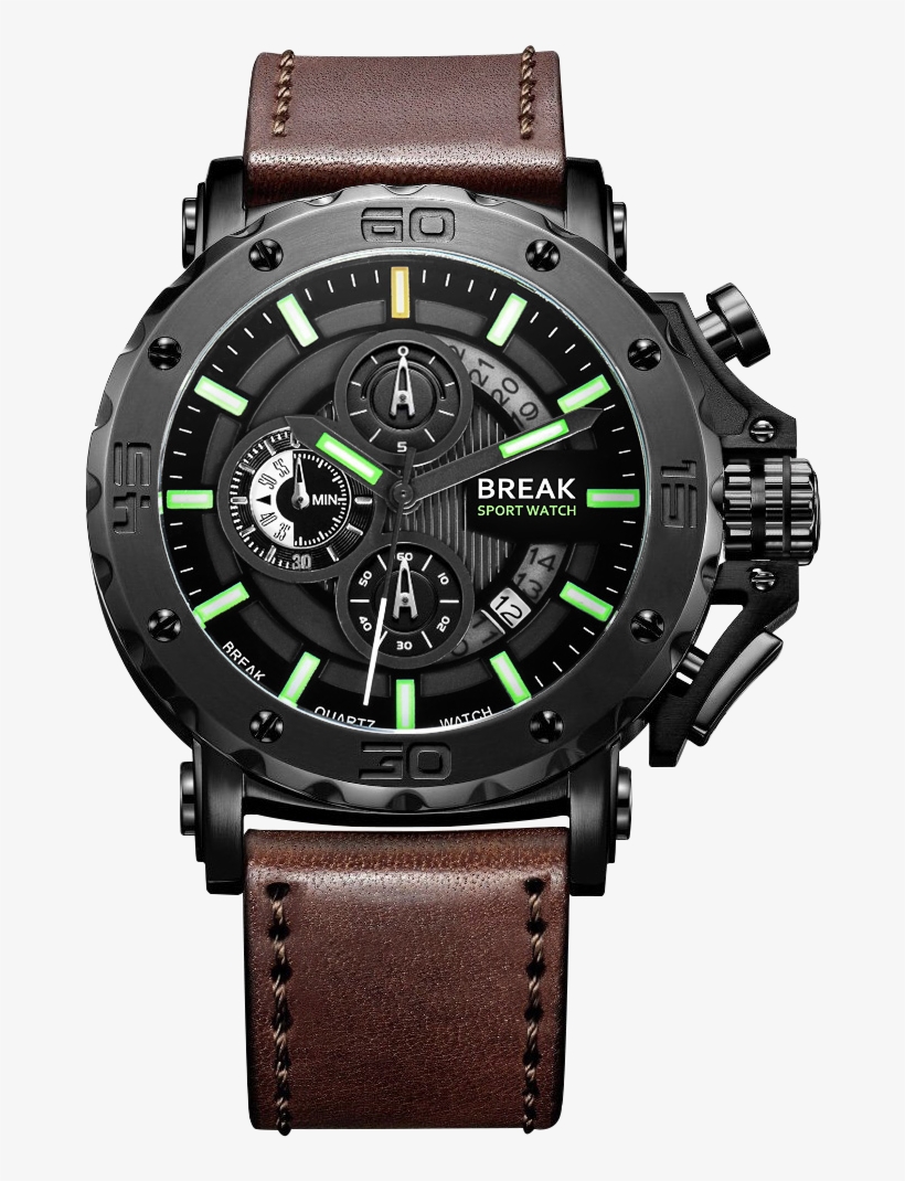 Break Brown Leather Strap - Break Men Luxury Sport Military Leather ...