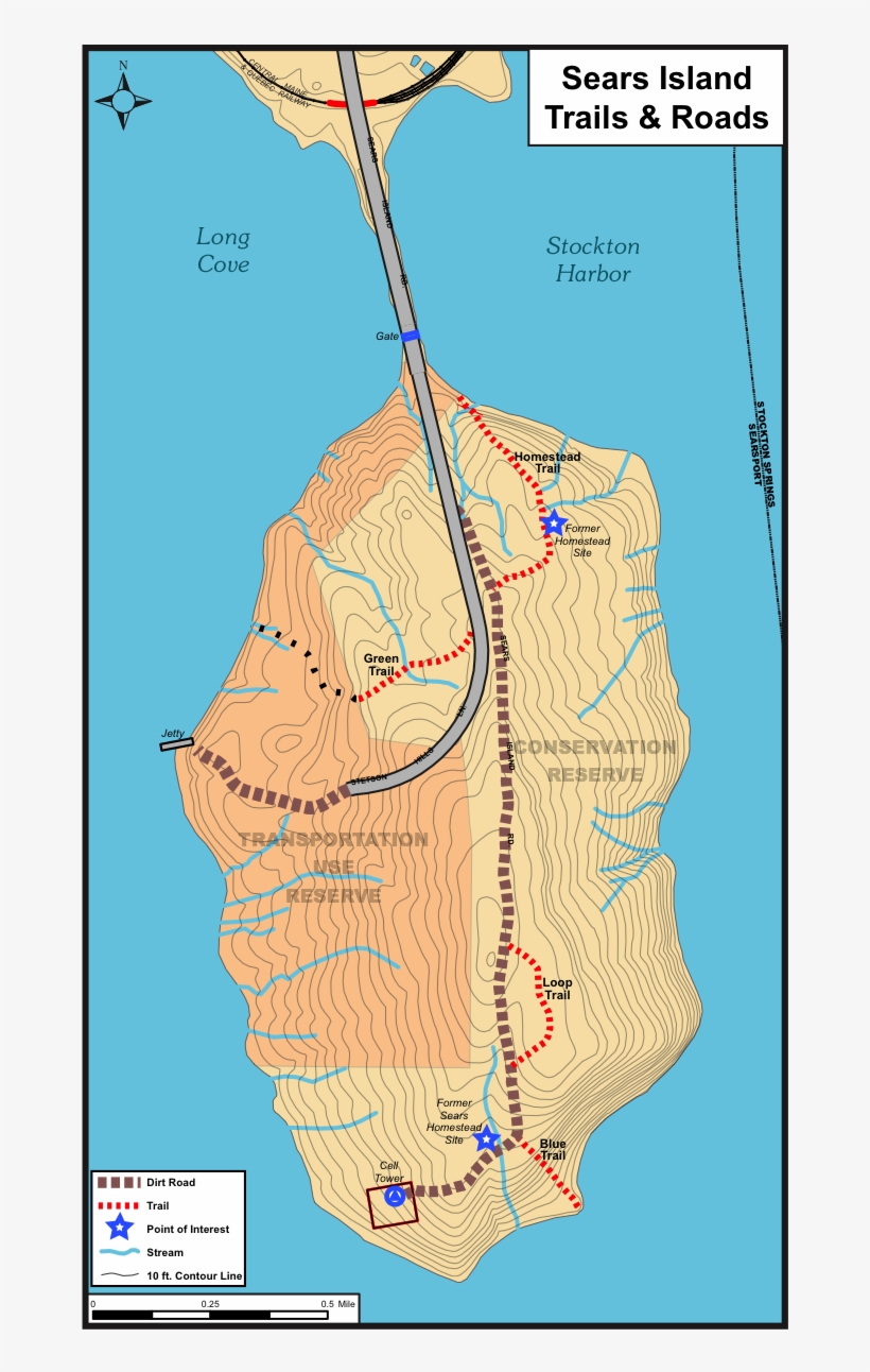 Sears Island Trails And Roads - Sears Island Maine Trail Map - Free ...