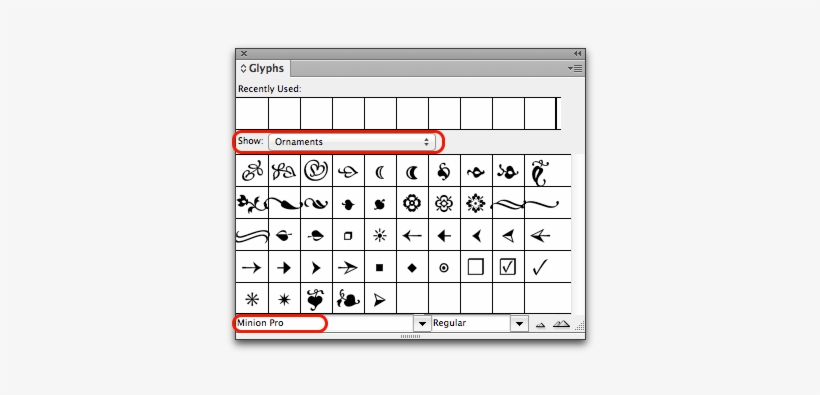 Ornamental Fonts In The Glyphs Panel - Wingdings Indesign - Free ...