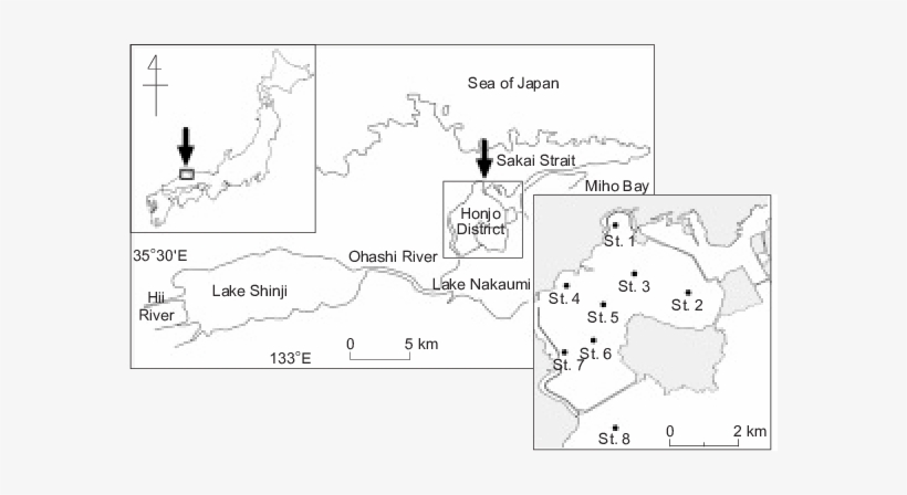 Map Of The Lake Shinji, Ohashi River, And Lake Nakaumi - Nakaumi - Free ...