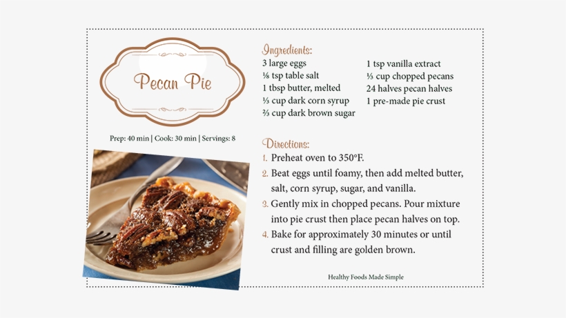 Top 5 Favorite Pies - Pecan Pie Recipe Card - Free Transparent PNG ...