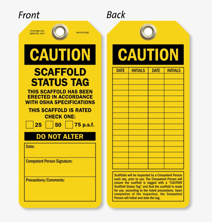 Caution Scaffold Status Tag - Do Not Operate, Heavy Duty 15 Mil Thick ...