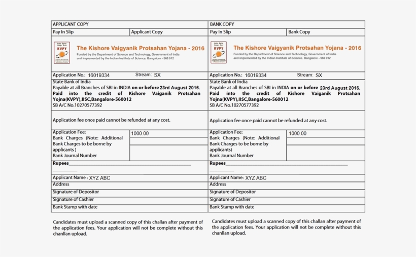 Sample Challan Copy For Kvpy - Challan - Free Transparent PNG Download ...