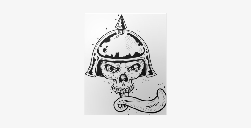 Punk Tattoo Style Skull With Helmet And Long Tongue - Punk Tattoo ...