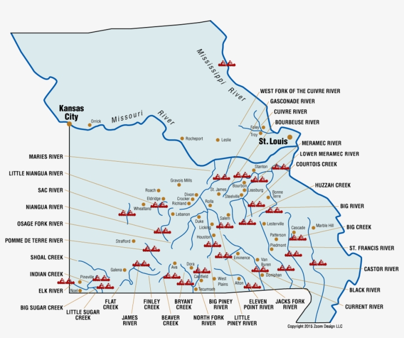 Statewide River Map Missouri Rivers Floats Canoes Kayaks - Missouri Map ...