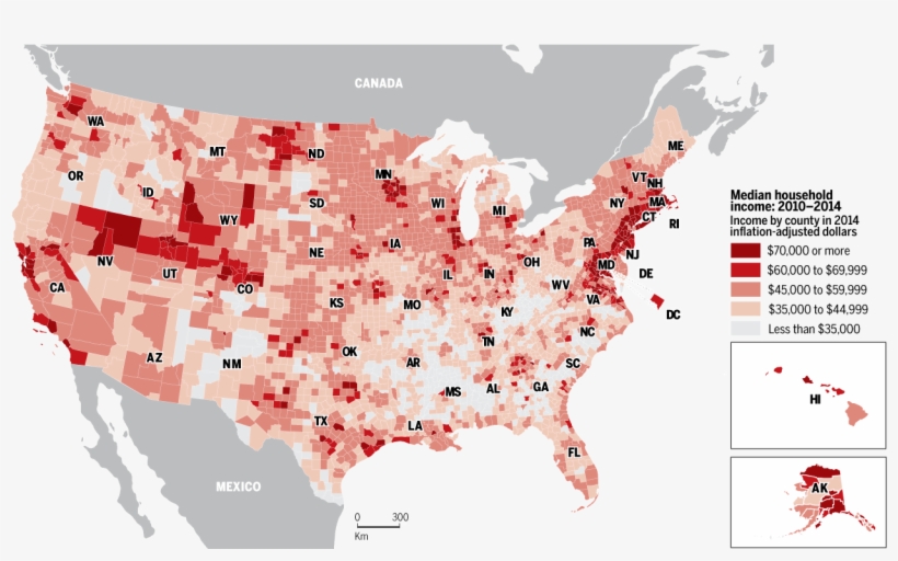 Map Showing Income By County Across The United States - Map - Free ...