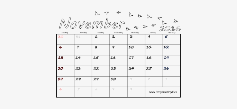 November 2016 Calendar Printable Pdf