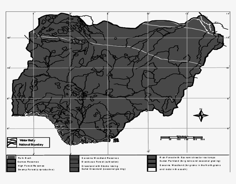 Map Of Nigeria Showing Vegetation And Drainage Distribution - School ...