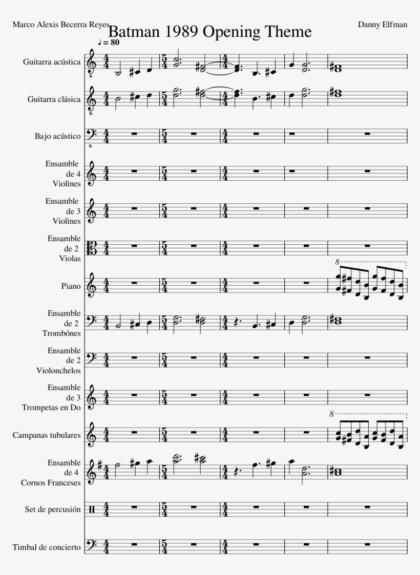 Batman 1989 Opening Theme Sheet Music Composed By Danny - Document ...