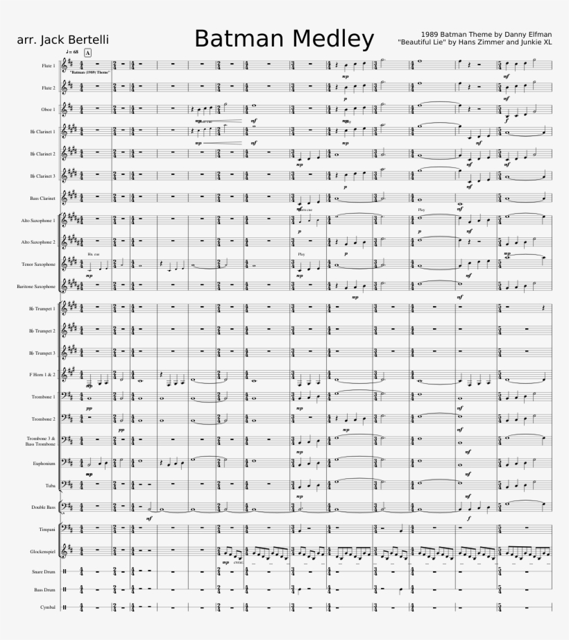 Batman Medley Sheet Music Composed By 1989 Batman Theme - Music - Free ...