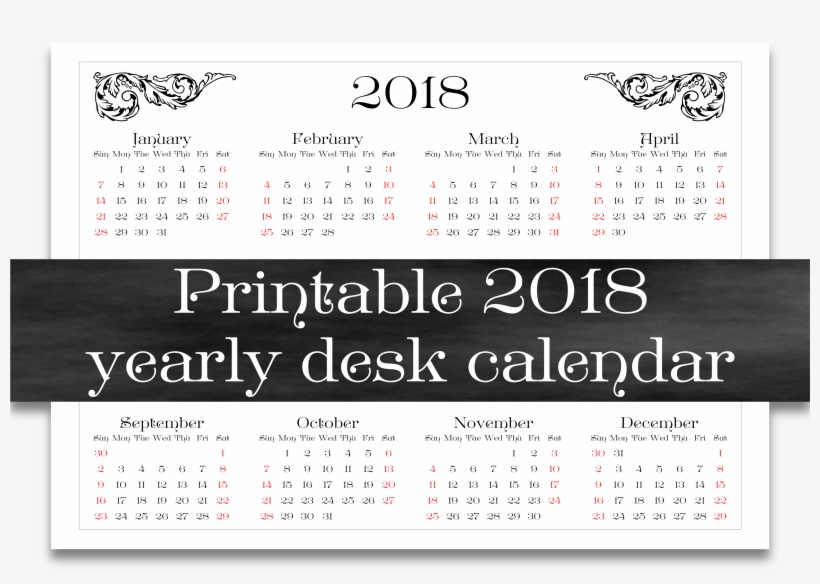 Printable 2018 Year At A Glance Calendar - Paper - Free Transparent PNG ...