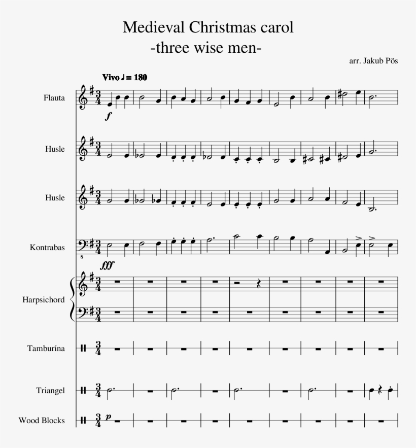 Medieval Christmas Carol Three Wise Men Sheet Music - Flute - Free ...