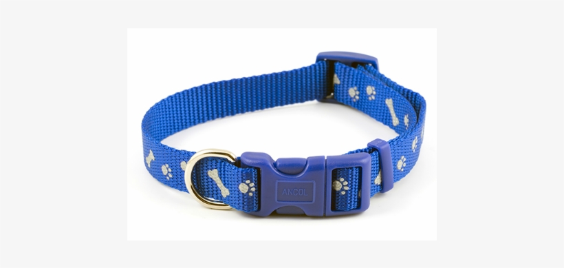 Ancol Blue Reflective Paw & Bone Collar - Blue Dog Collar With Bones ...
