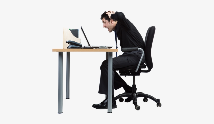 Man At Desk Yelling T His Computer - Man On Computer Png - Free ...